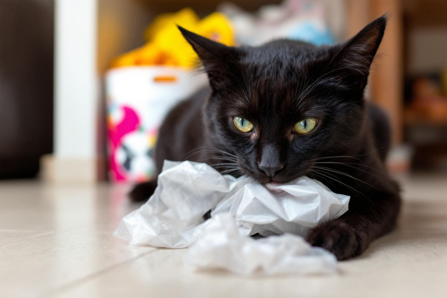 Sac plastique mâché par mon chat : pourquoi il fait ça et comment l’en ...